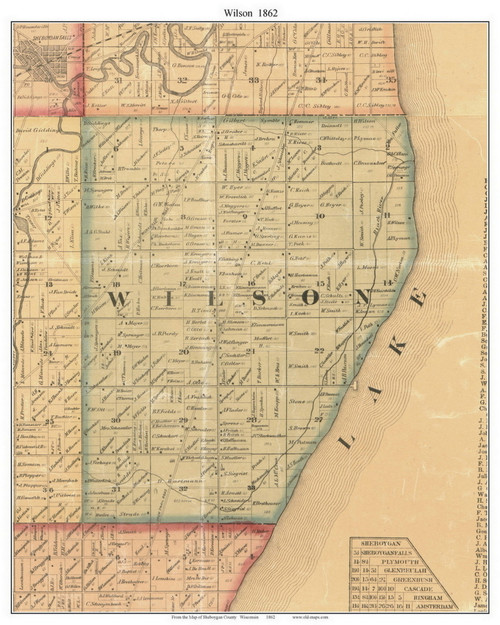 Wilson, Wisconsin 1862 Old Town Map Custom Print - Sheboygan Co. - OLD MAPS