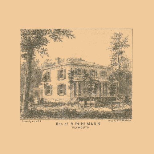 Puhlmann Residence, Plymouth, Wisconsin 1862 Old Town Map Custom Print ...