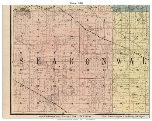 Sharon, Wisconsin 1900 Old Town Map Custom Print - Walworth Co. - OLD MAPS