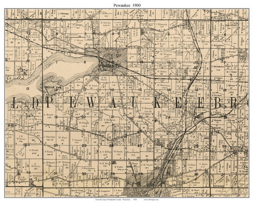 Pewaukee, Wisconsin 1900 Old Town Map Custom Print - Waukesha Co. - OLD ...
