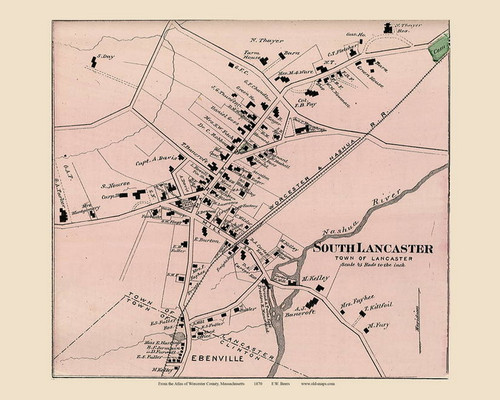 South Lancaster, Massachusetts 1870 Old Map Reprint - Worcester Co ...