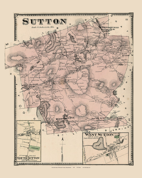 Sutton Town, West Sutton and South Sutton Villages, Massachusetts 1870 ...