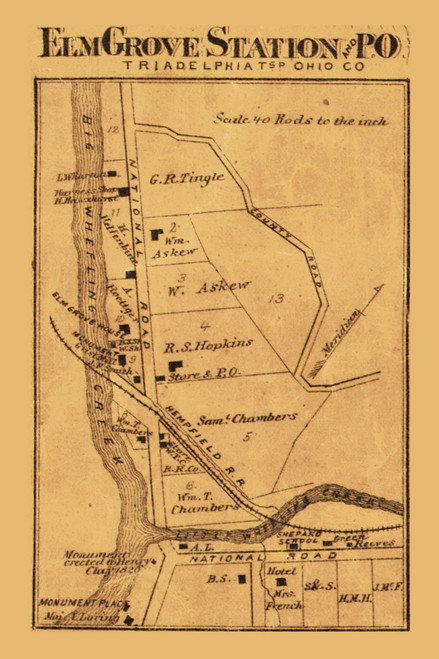 Elm Grove, Triadelphia, West Virginia 1871 Old Town Map Custom Print ...