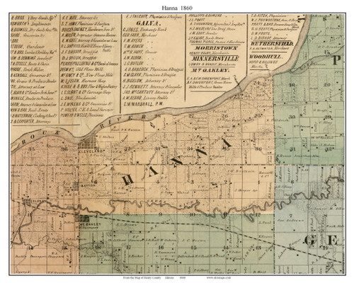 Hanna Illinois 1860 - Old Town Map Custom Print - Henry Co. - OLD MAPS
