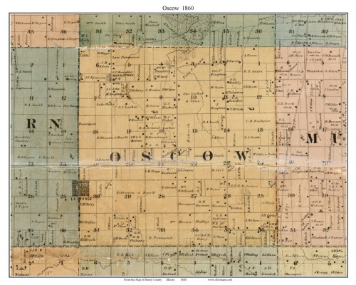 Oscow (now spelled Osco) Illinois 1860 - Old Town Map Custom Print ...