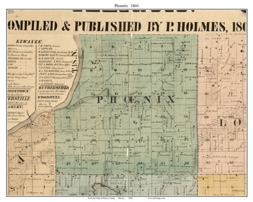 Phoenix Illinois 1860 - Old Town Map Custom Print - Henry Co. - OLD MAPS