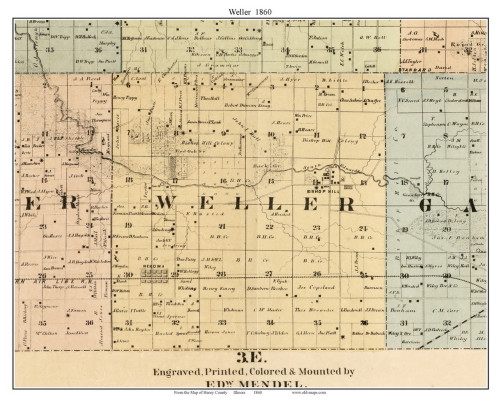 Weller Illinois 1860 - Old Town Map Custom Print - Henry Co. - OLD MAPS
