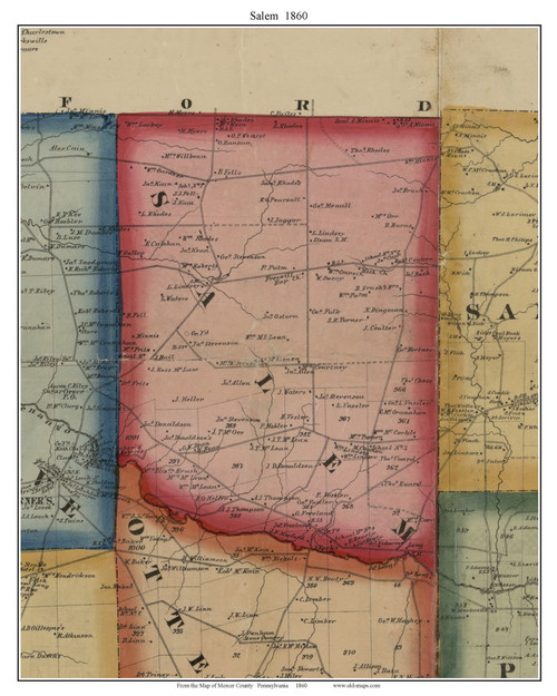 Salem Township, Pennsylvania 1860 Old Town Map Custom Print - Mercer Co ...