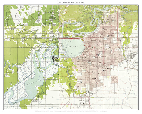 Lake Charles and Prien Lake 7x7 1955 - Custom USGS Old Topo Map ...