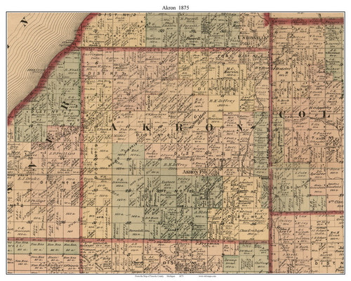 Akron, Michigan 1875 Old Town Map Custom Print - Tuscola Co - OLD MAPS