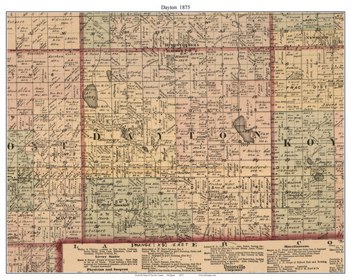 Dayton, Michigan 1875 Old Town Map Custom Print - Tuscola Co - OLD MAPS