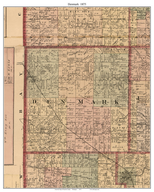 Denmark, Michigan 1875 Old Town Map Custom Print - Tuscola Co - OLD MAPS