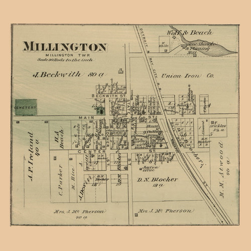 Millington Village, Michigan 1875 Old Town Map Custom Print - Tuscola ...