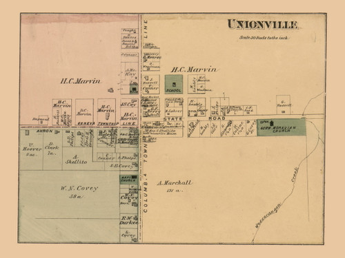 Unionville, Geneva, Michigan 1875 Old Town Map Custom Print - Tuscola ...