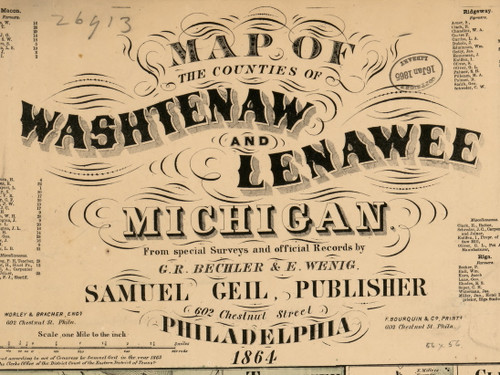 Title of Source Map - Lenawee County, Michigan 1864 Old Town Map Custom ...