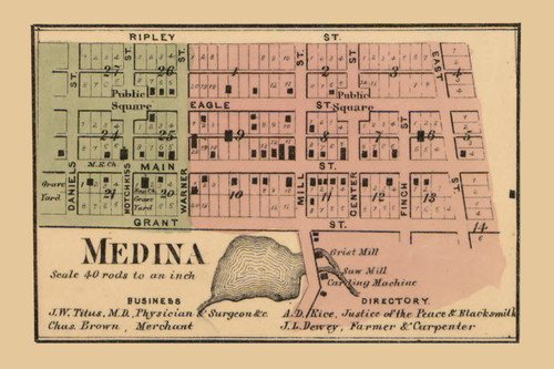 Medina Village, Michigan 1864 Old Town Map Custom Print - Lenawee Co ...