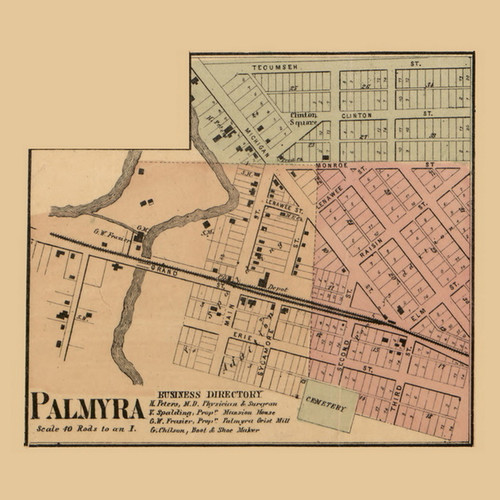 Palmyra Village, Michigan 1864 Old Town Map Custom Print - Lenawee Co ...