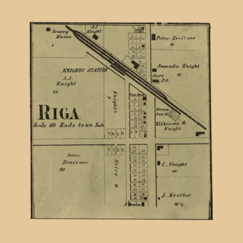 Riga Village, Michigan 1864 Old Town Map Custom Print - Lenawee Co ...