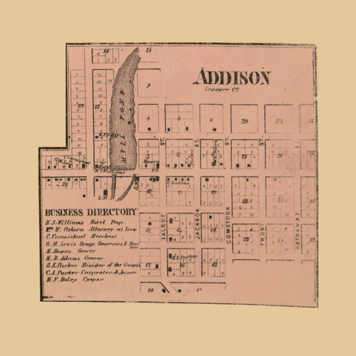 Addison Village, Rollin, Michigan 1864 Old Town Map Custom Print ...