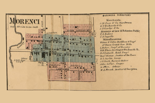 Morenci Village, Seneca, Michigan 1864 Old Town Map Custom Print ...