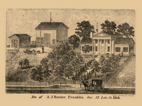 AJ Hunter Residence, Franklin, Michigan 1864 Old Town Map Custom Print ...