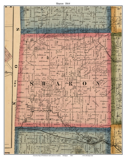 Sharon, Michigan 1864 Old Town Map Custom Print - Washtenaw Co - OLD MAPS