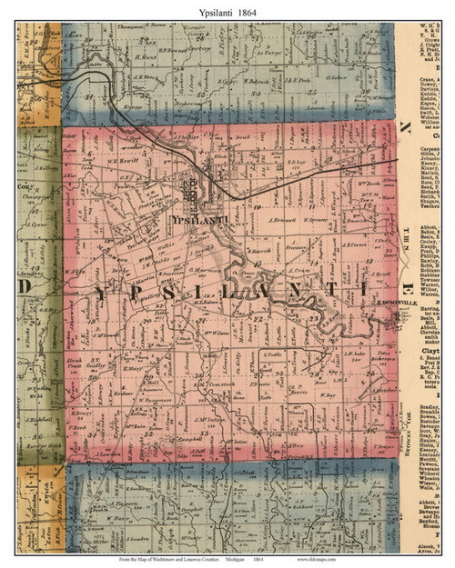 Ypsilanti, Michigan 1864 Old Town Map Custom Print - Washtenaw Co - OLD ...