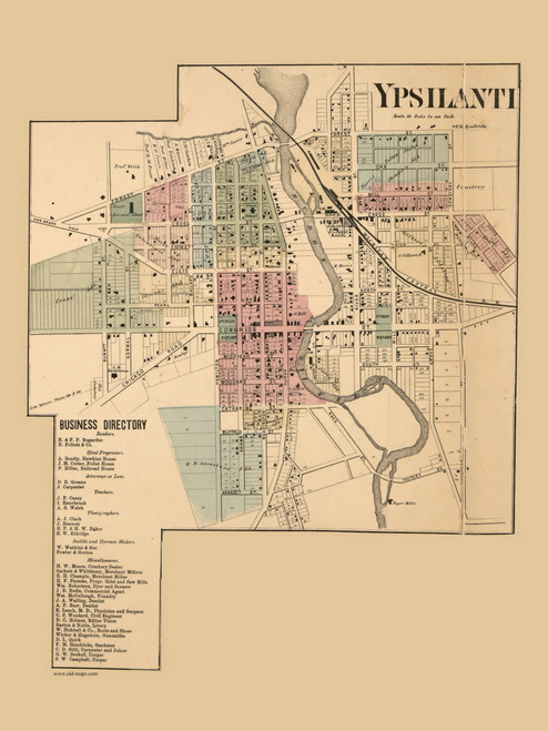 Ypsilanti Village, Michigan 1864 Old Town Map Custom Print - Washtenaw ...