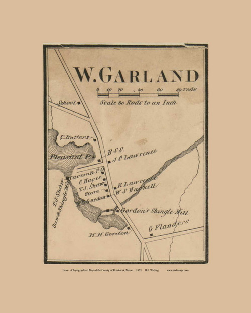 West Garland Village - Garland Maine 1859 - Old Town Map Custom Print ...