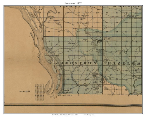Jamestown, Wisconsin 1857 Old Town Map Custom Print - Grant Co - OLD MAPS