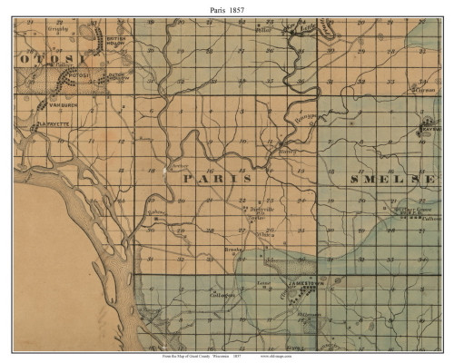 Paris, Wisconsin 1857 Old Town Map Custom Print - Grant Co - OLD MAPS