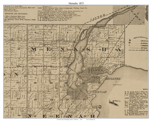 Menasha, Wisconsin 1873 Old Town Map Custom Print - Winnebago Co - OLD MAPS