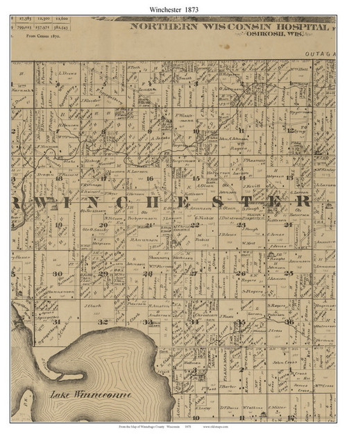 Winchester, Wisconsin 1873 Old Town Map Custom Print - Winnebago Co ...