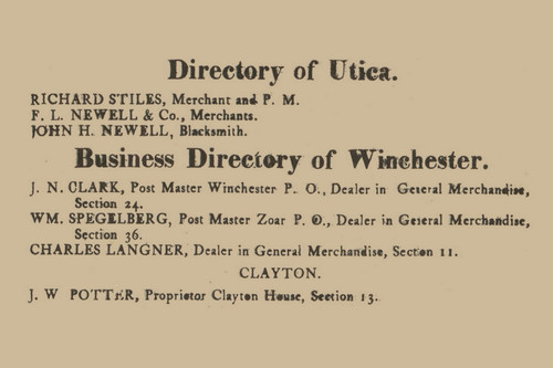 Utica and Winchester Business Directories, Wisconsin 1873 Old Town Map ...