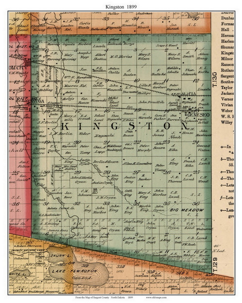 Kingston, North Dakota 1899 Old Town Map Custom Print - Sargent Co ...