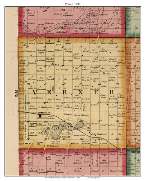 Verner (some blurred text), North Dakota 1899 Old Town Map Custom Print ...