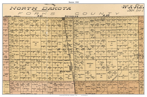 Buxton, North Dakota 1900 Old Town Map Custom Print - Traill Co - OLD MAPS