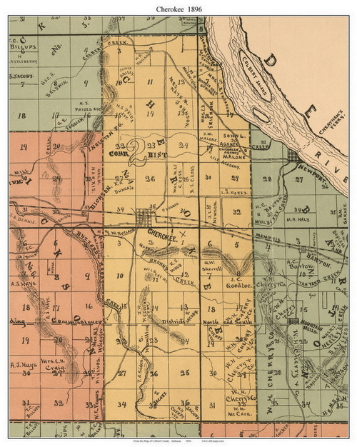 Cherokee, Alabama 1896 Old Town Map Custom Print - Colbert Co - OLD MAPS