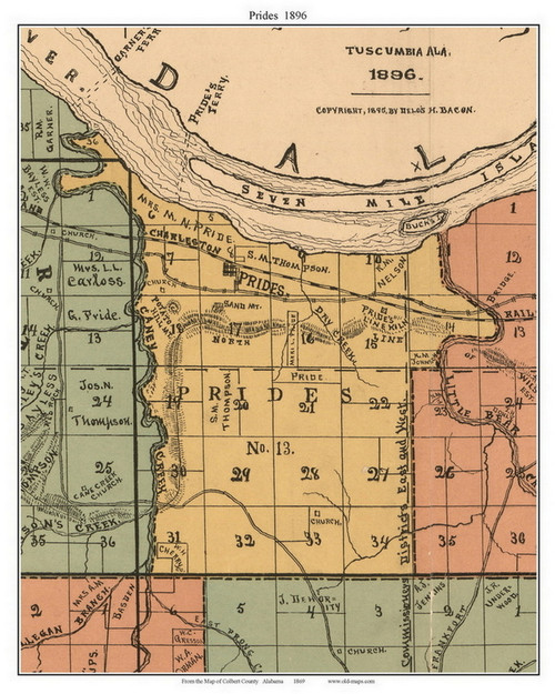 Prides, Alabama 1896 Old Town Map Custom Print - Colbert Co - OLD MAPS