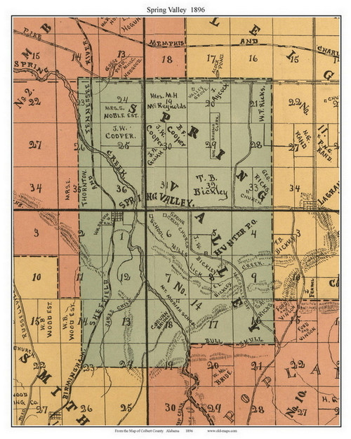 Spring Valley, Alabama 1896 Old Town Map Custom Print - Colbert Co ...