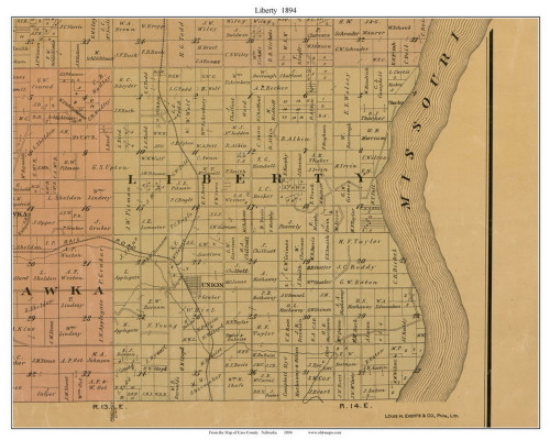Liberty, Nebraska 1894 Old Town Map Custom Print - Cass Co - OLD MAPS