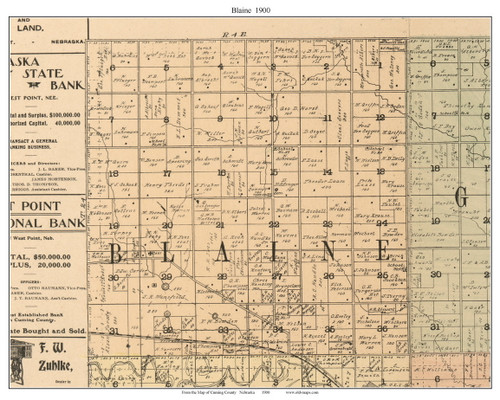 Blaine, Nebraska 1900 Old Town Map Custom Print - Cuming Co - OLD MAPS
