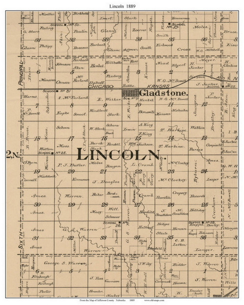 Lincoln, Nebraska 1889 Old Town Map Custom Print - Jefferson Co - OLD MAPS