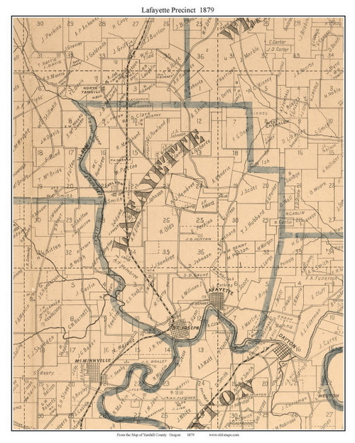 Lafayette Precinct, Oregon 1879 Old Town Map Custom Print - Yamhill Co ...
