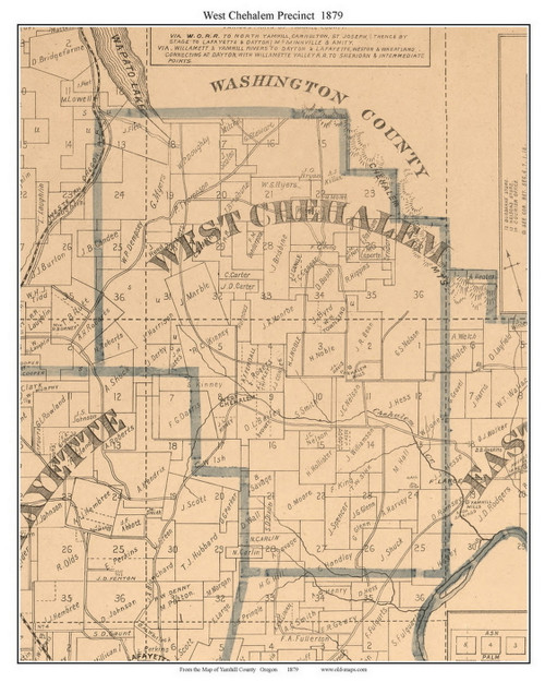 West Chehalem Precinct, Oregon 1879 Old Town Map Custom Print - Yamhill ...