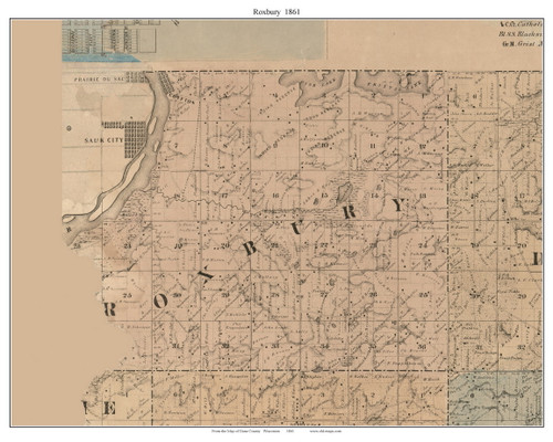 Roxbury, Wisconsin 1861 Old Town Map Custom Print - Dane Co - OLD MAPS