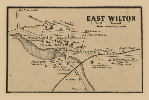 East Wilton Village, Wilton, Maine 1861 Old Town Map Custom Print ...