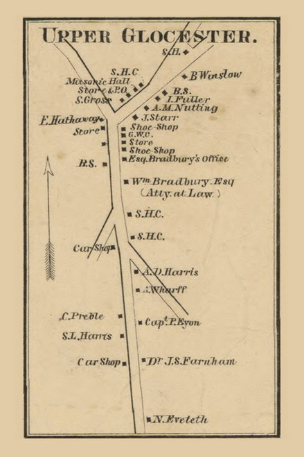 Upper Glocester, New Gloucester, Maine 1857 Old Town Map Custom Print ...