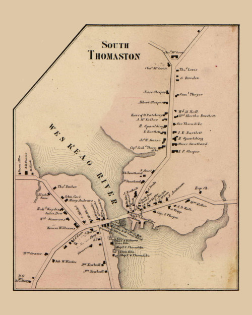 South Thomaston Village, Maine 1857 Old Town Map Custom Print - Lincoln ...