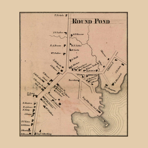 Round Pond Village, Union, Maine 1857 Old Town Map Custom Print ...